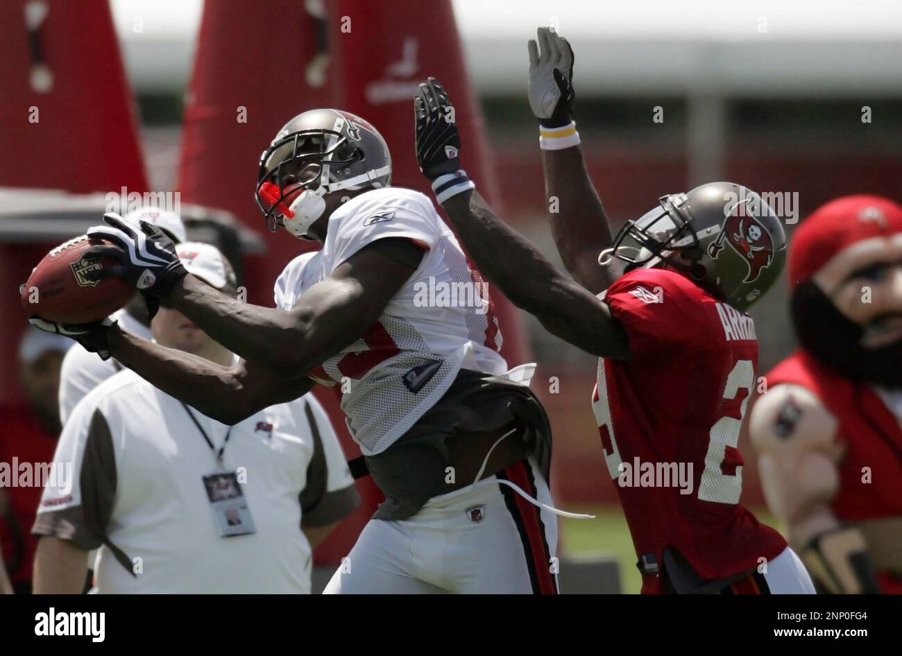 01 AUG 2009: Buccaneer WR Antonio Bryant makes a catch over DB Kyle ...