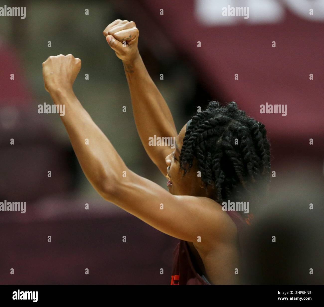Virginia Tech's Aisha Sheppard (2) celebrates at the conclusion of an ...