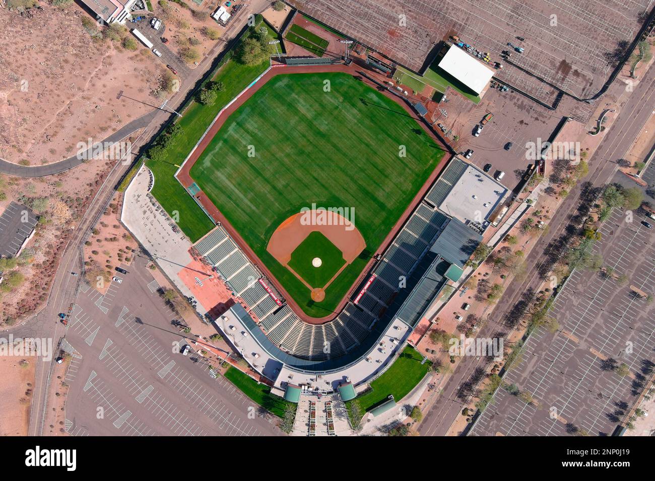 An aerial view of Tempe Diablo Stadium, Tuesday, Jan. 26 2021, in Tempe ...
