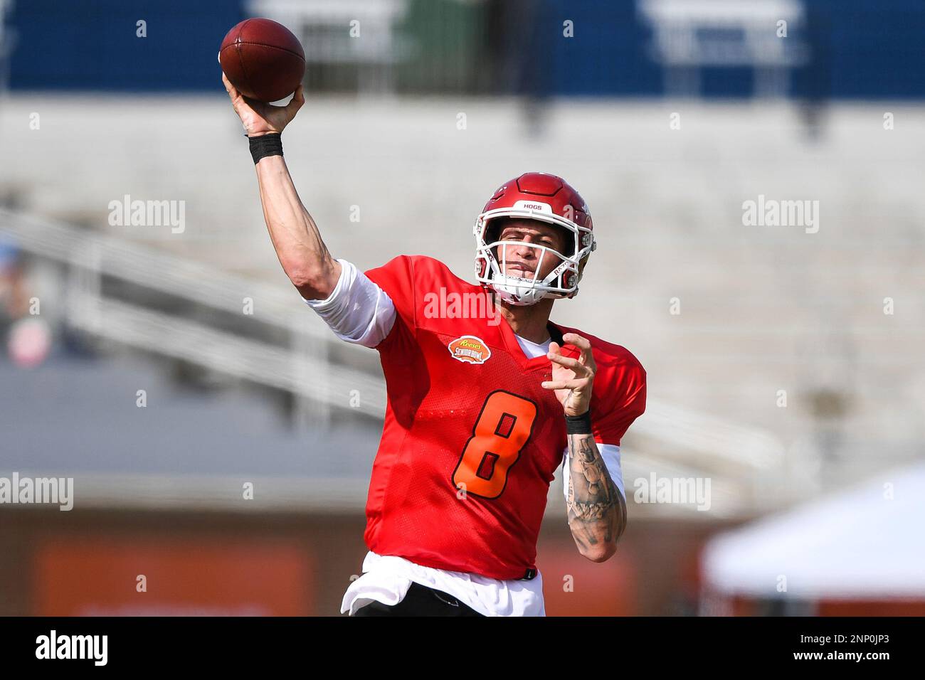 Arkansas quarterback Feleipe Franks during practice for the Senior Bowl ...