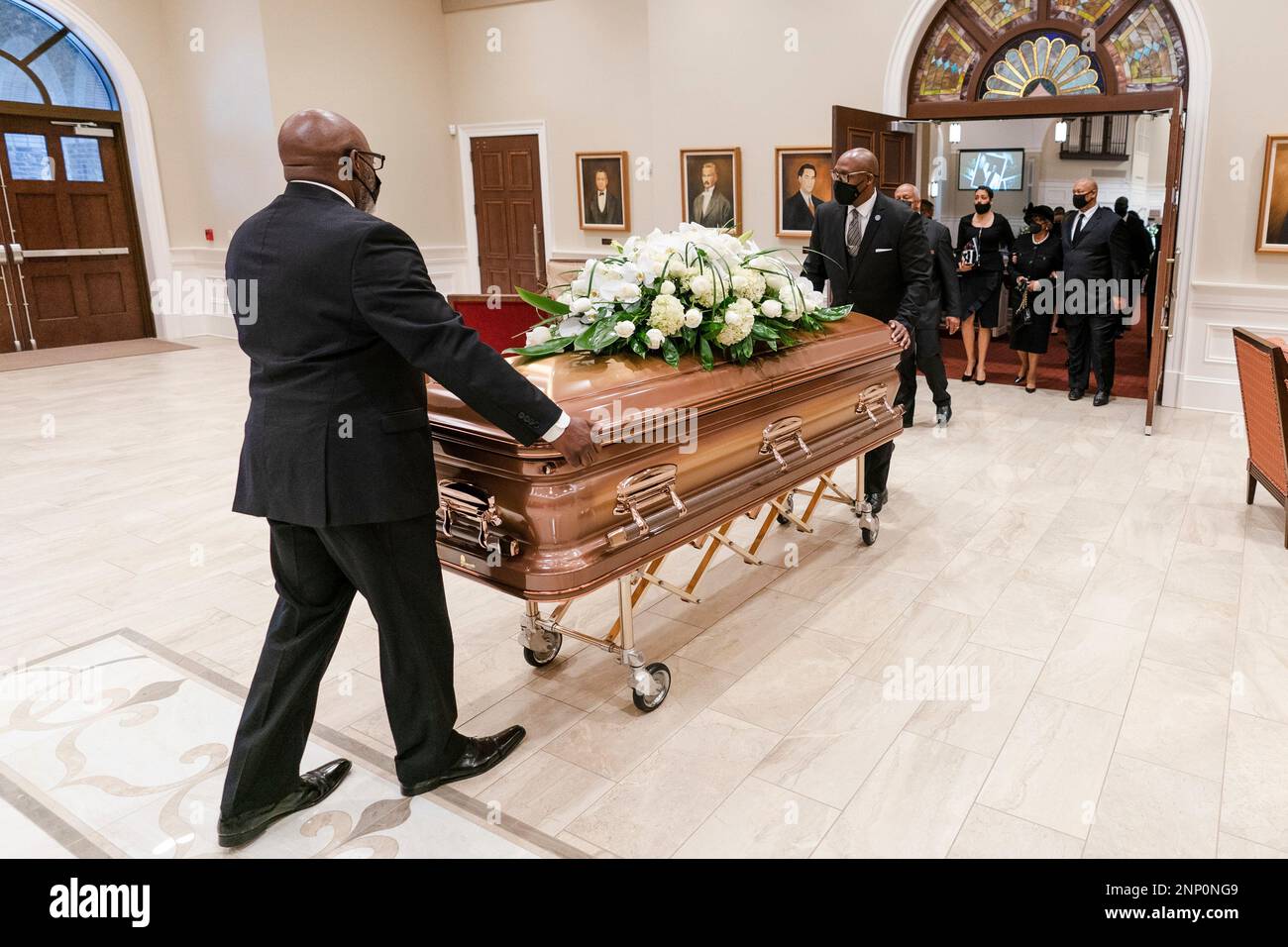 The casket of Henry "Hank" Aaron, longtime Atlanta Braves player and ...