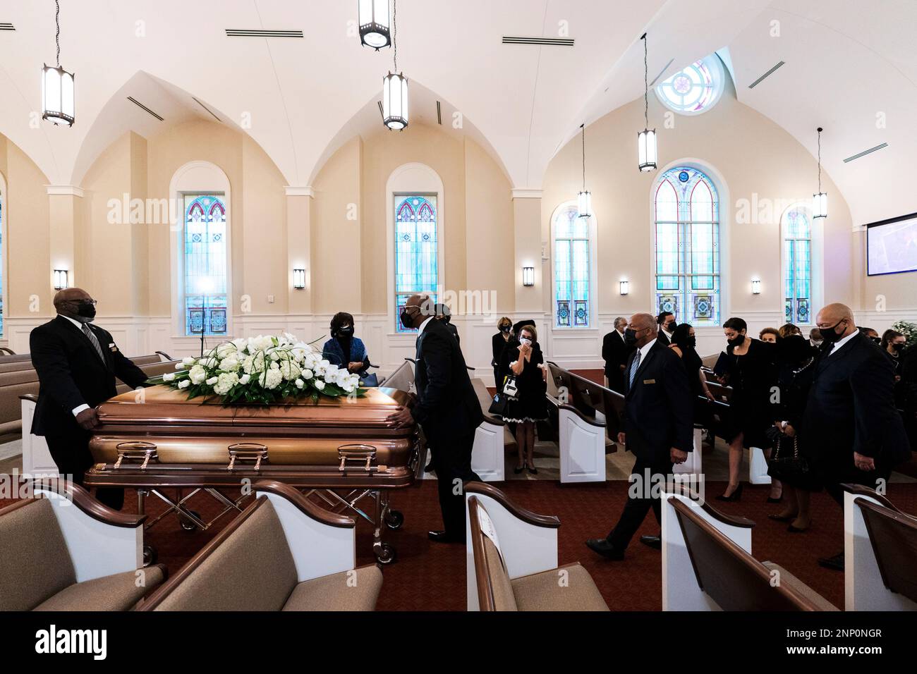 The casket of Henry "Hank" Aaron, longtime Atlanta Braves player and ...