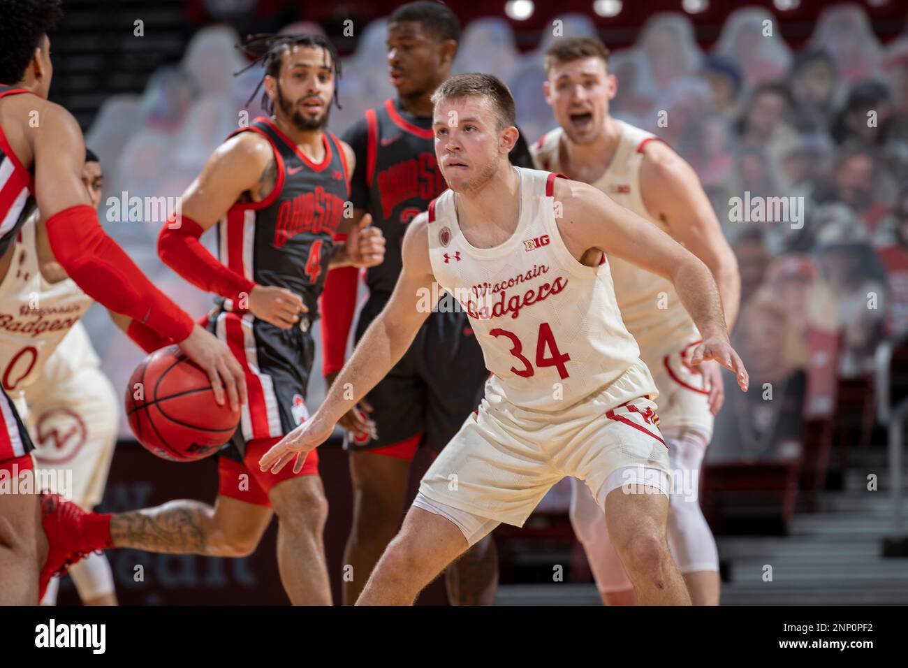 Wisconsin Badgers guard Brad Davison (34) defends during an NCAA Big ...