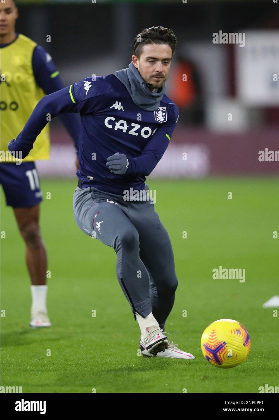 Aston Villa's Jack Grealish warms up before the English Premier League ...