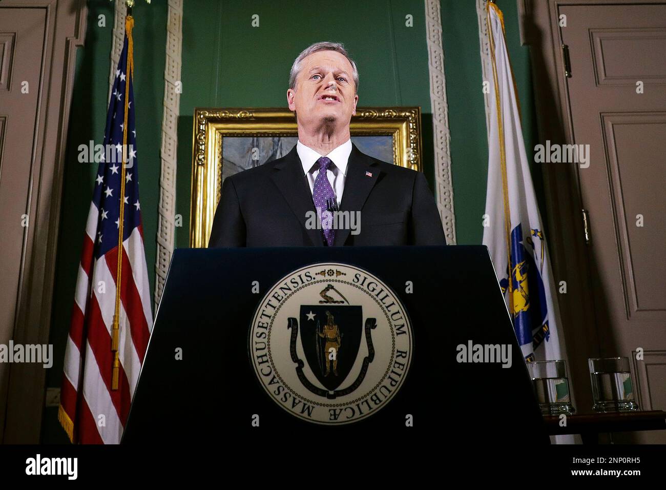 Massachusetts Gov. Charlie Baker delivers his televised State of the ...