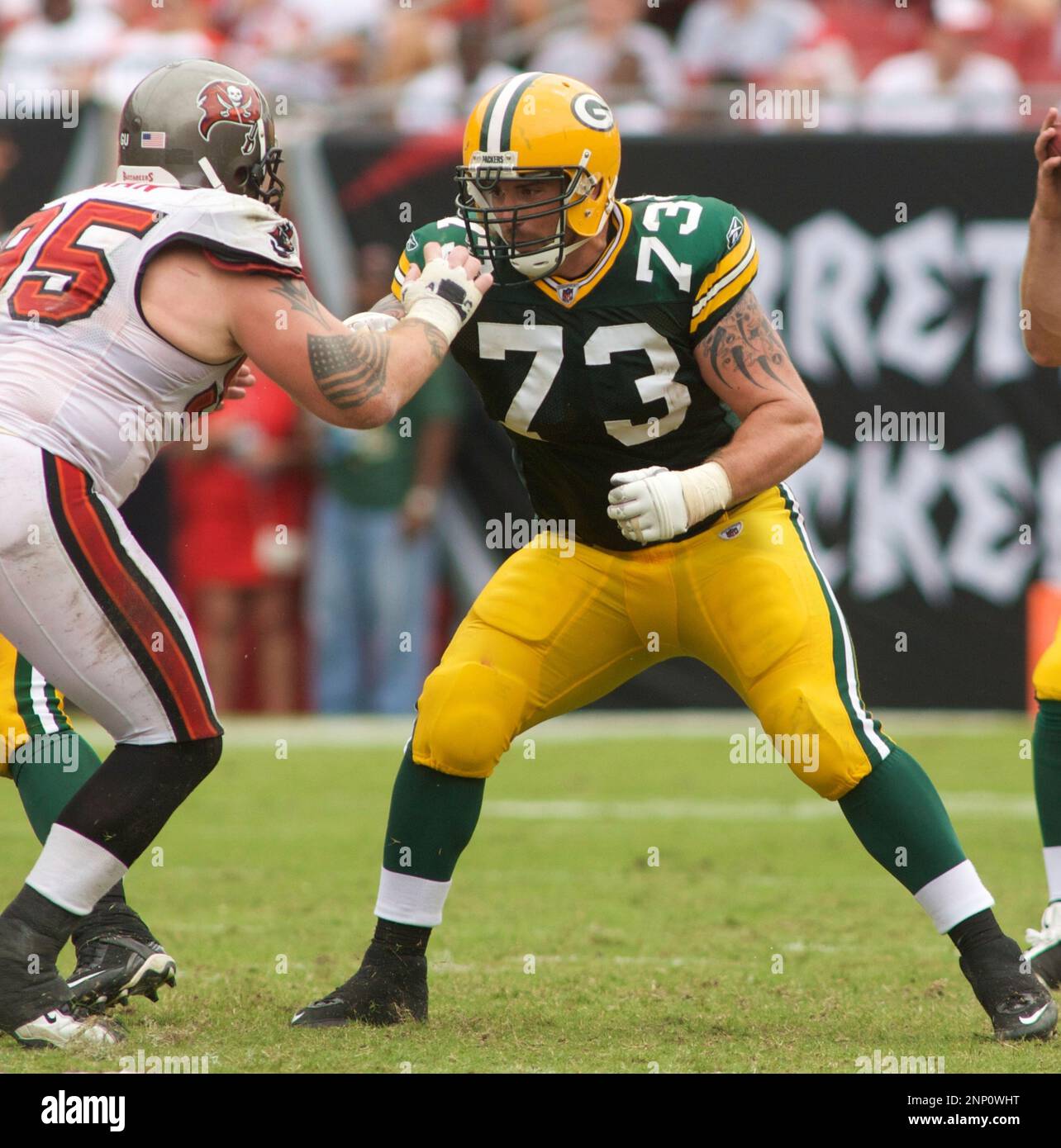 Green Bay Packers offensive guard Daryn Colledge (73) during the Bucs's 30-21 win over the ...