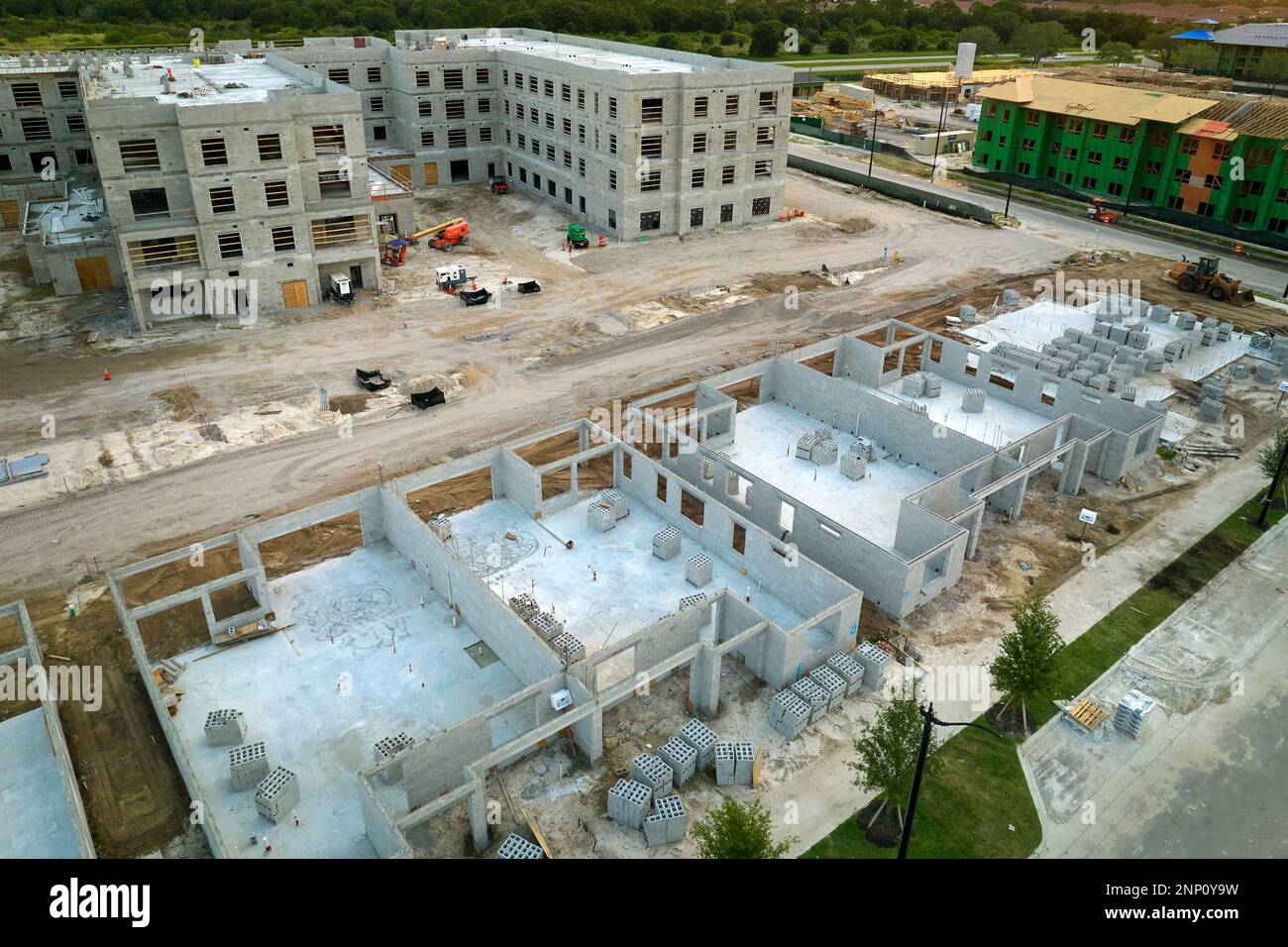 New apartment buildings under construction in american rural area ...