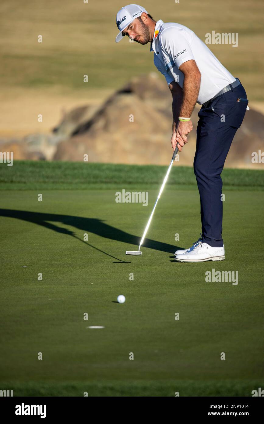 LA QUINTA, CA - JANUARY 24: Max Homa hits a putt on the 16th hole ...