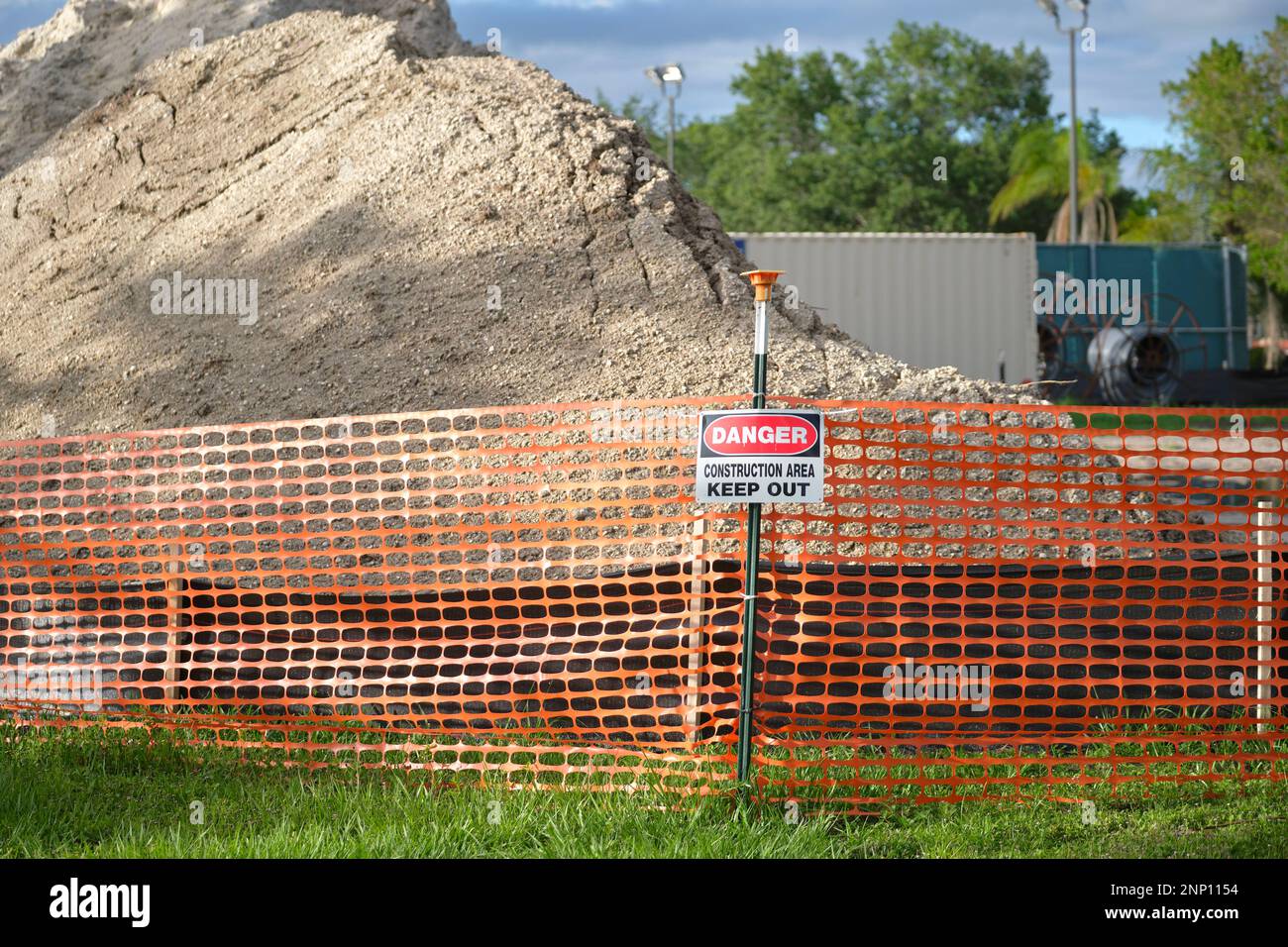 Protective barrier at construction site for safety restriction Stock ...