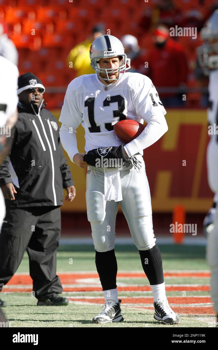 02 January 2011: Raiders quarterback J.T. O'Sullivan warms his hands ...