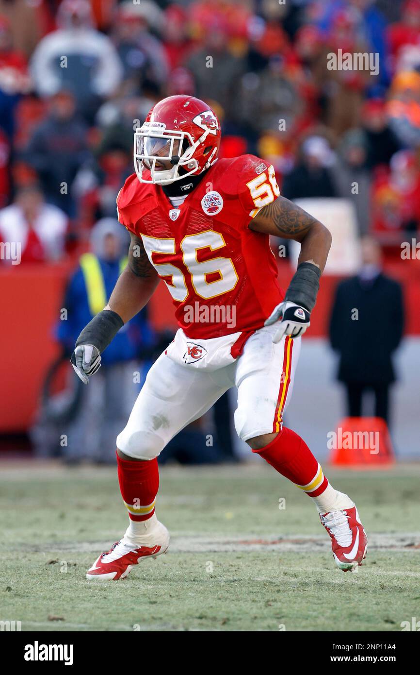 26 December 2010: Chiefs linebacker Derrick Johnson reacts to the play ...