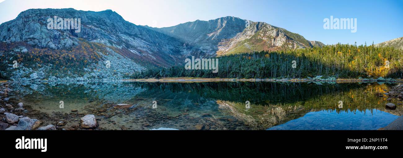 Landscape with Mount Katahdin, Pond Campground, Maine, USA Stock Photo ...