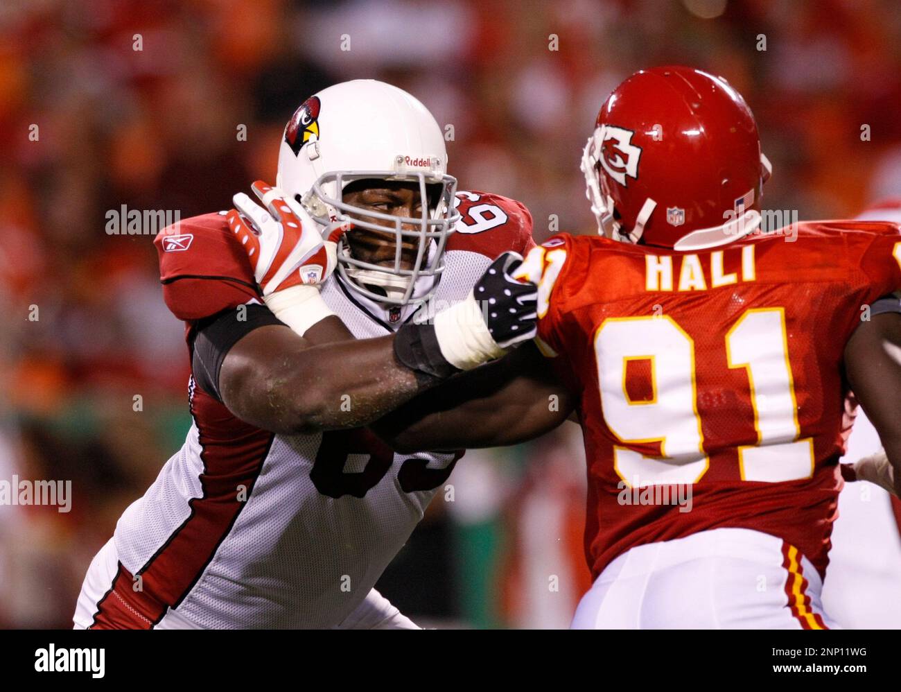 16 August 2008: Cardinals offensive lineman Mike Gandy (69) battles ...