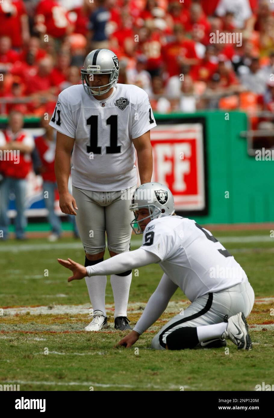20 September 2009: Raiders kicker Sebastian Janikowski about to make a ...