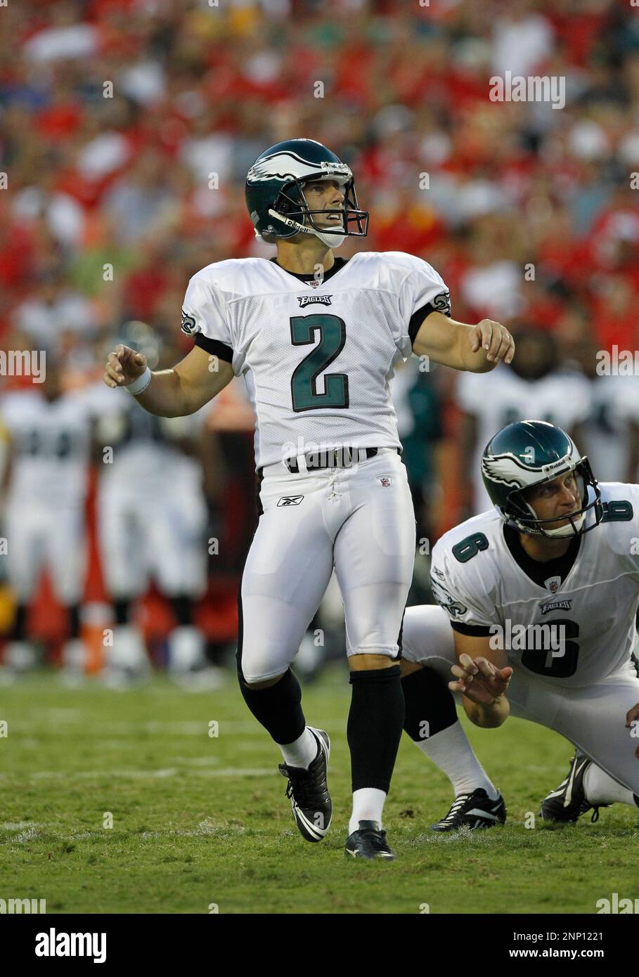 27 August 2010: Eagles kicker David Akers admires his work after a ...