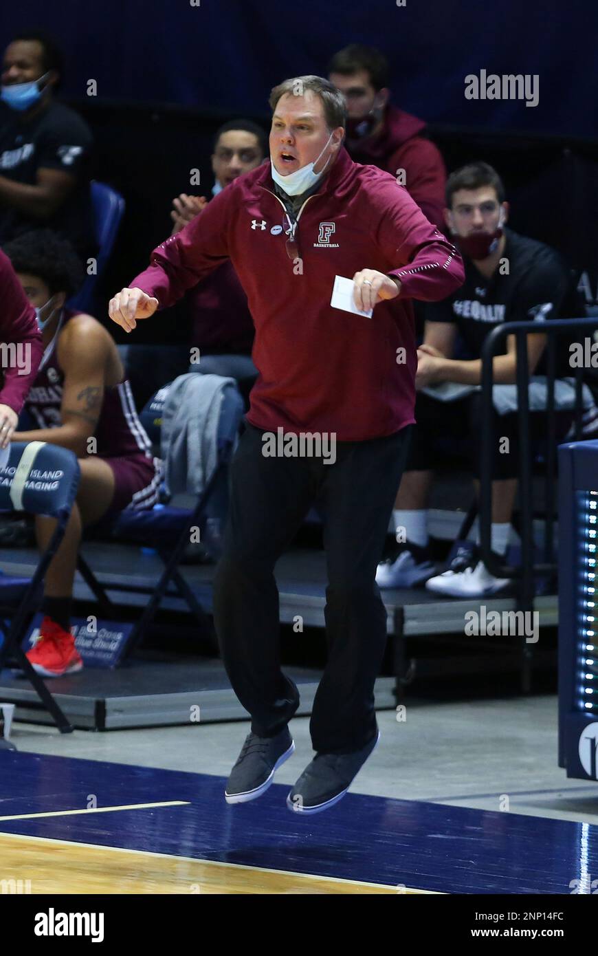 KINGSTON, RI - JANUARY 24: Fordham Rams head coach Jeff Neubauer reacts ...