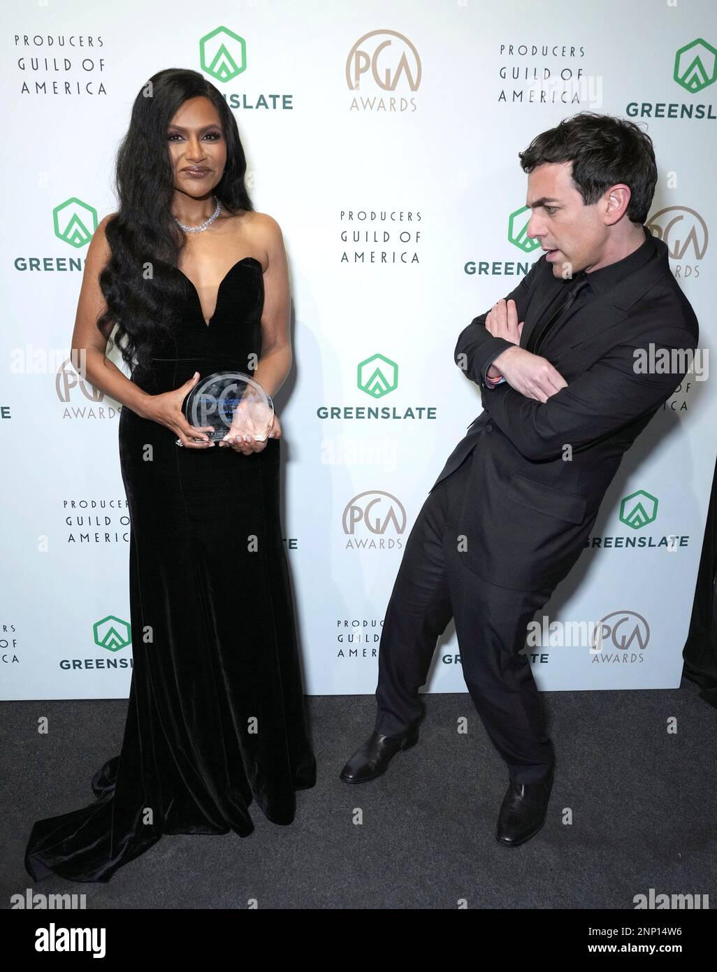 Mindy Kaling, left, and B. J. Novak backstage at the 34th Annual ...