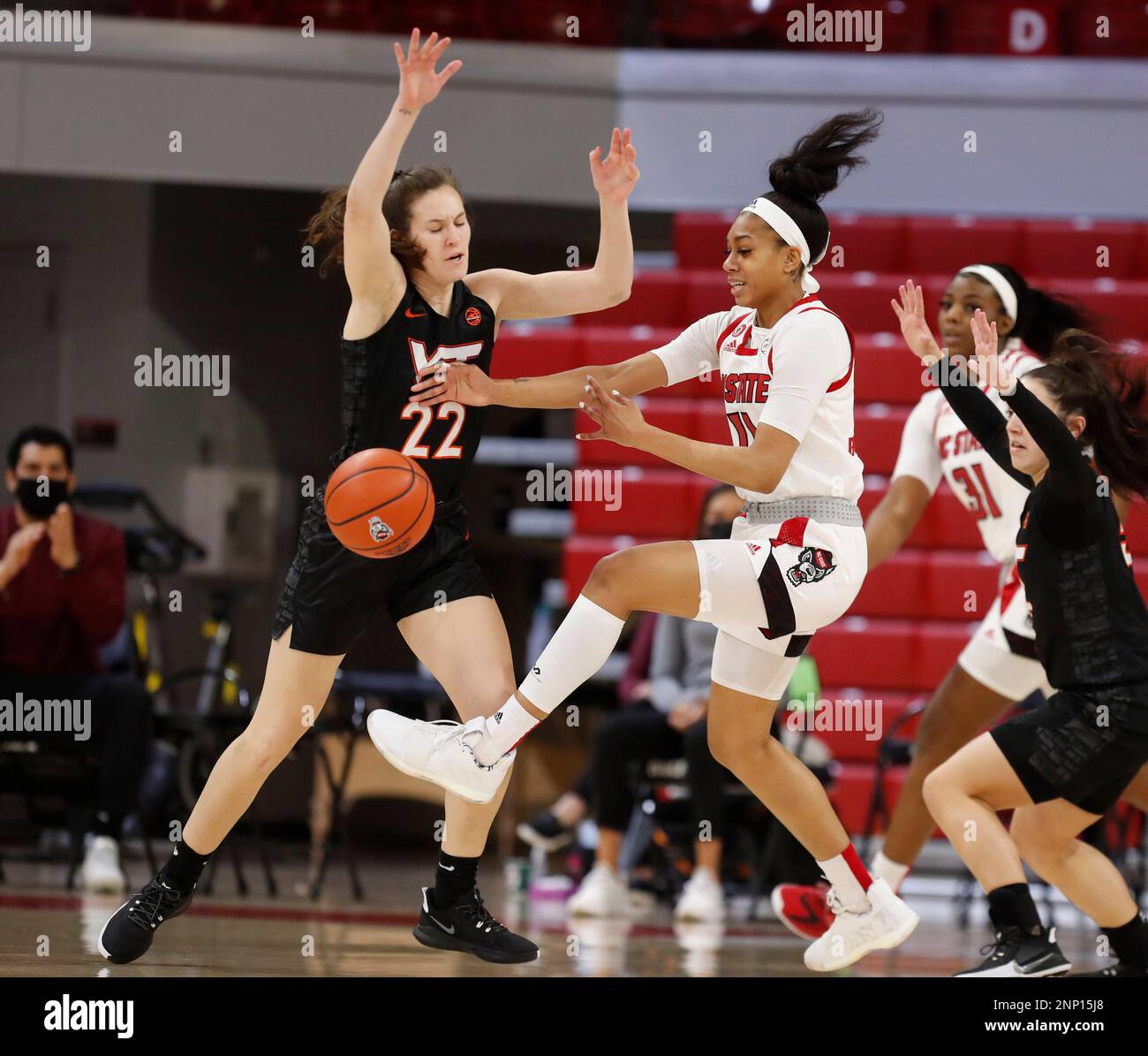 Virginia Tech's Cayla King (22) knocks the ball from North Carolina ...