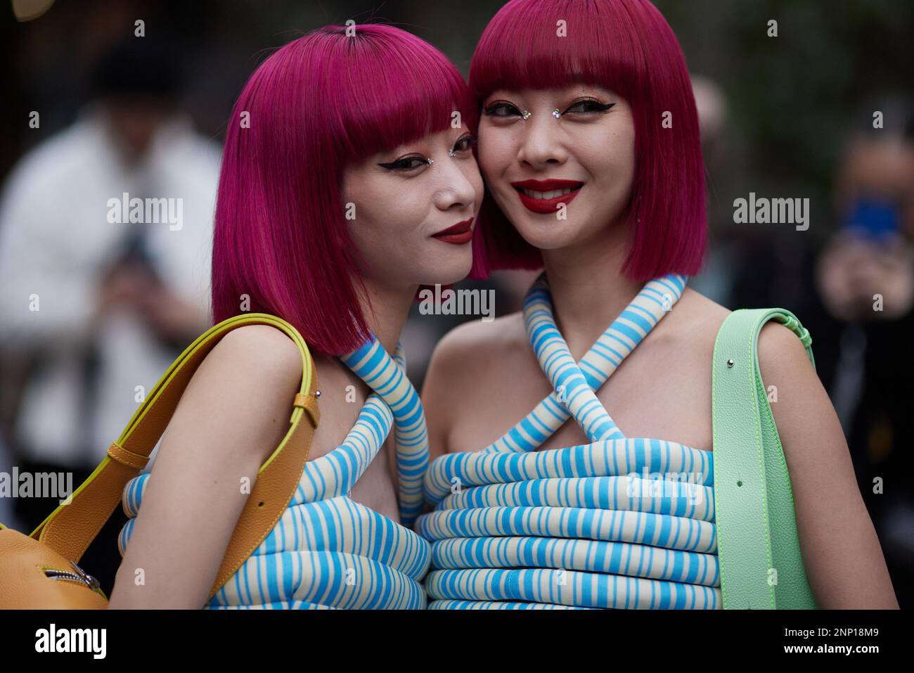Amiaya twins sisters outside Sunnei fashion show during the Milan Fashion Week Womenswear Fall ...