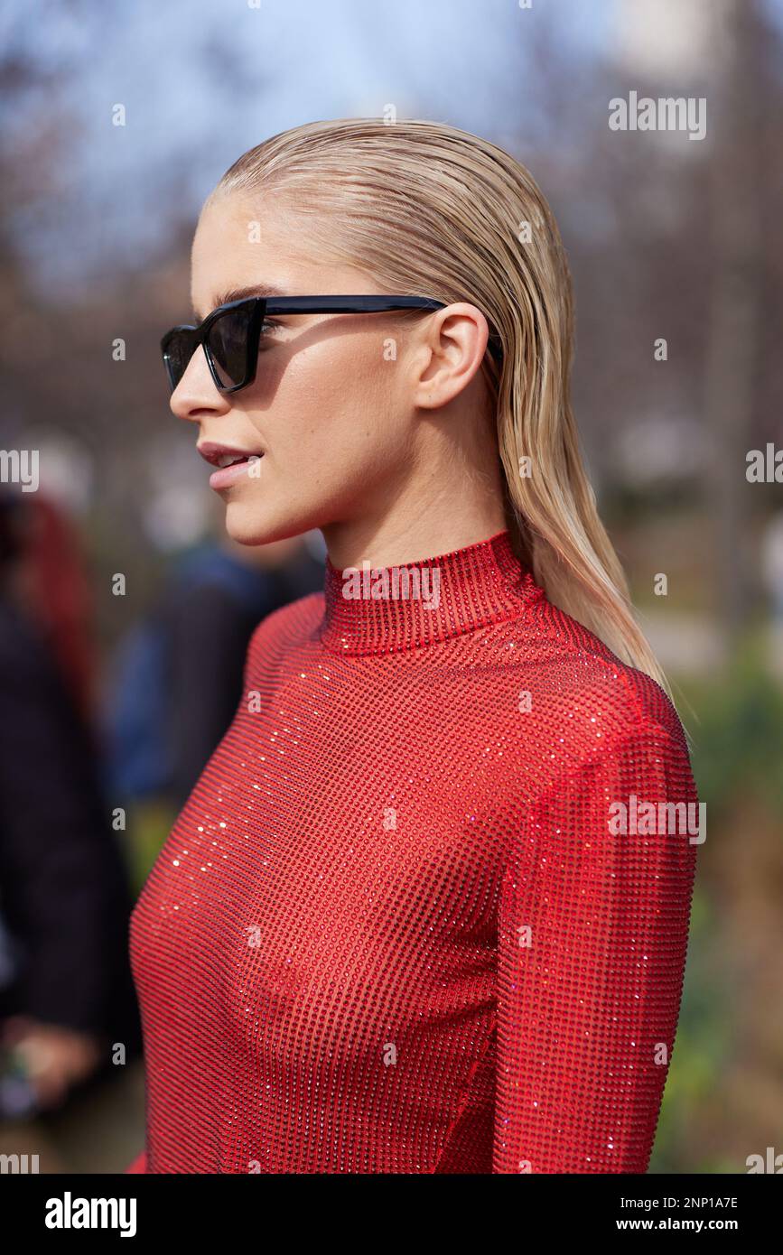 Caroline Daur outside Ferragamo fashion show during the Milan Fashion ...