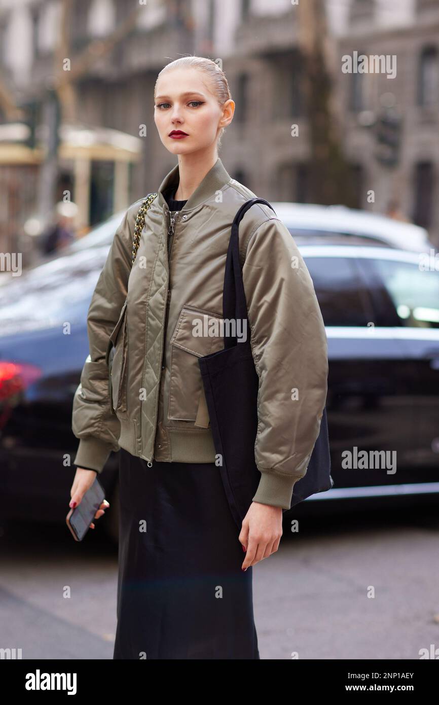Model Valeria Buldini outside Dolce & Gabbana fashion show during the ...
