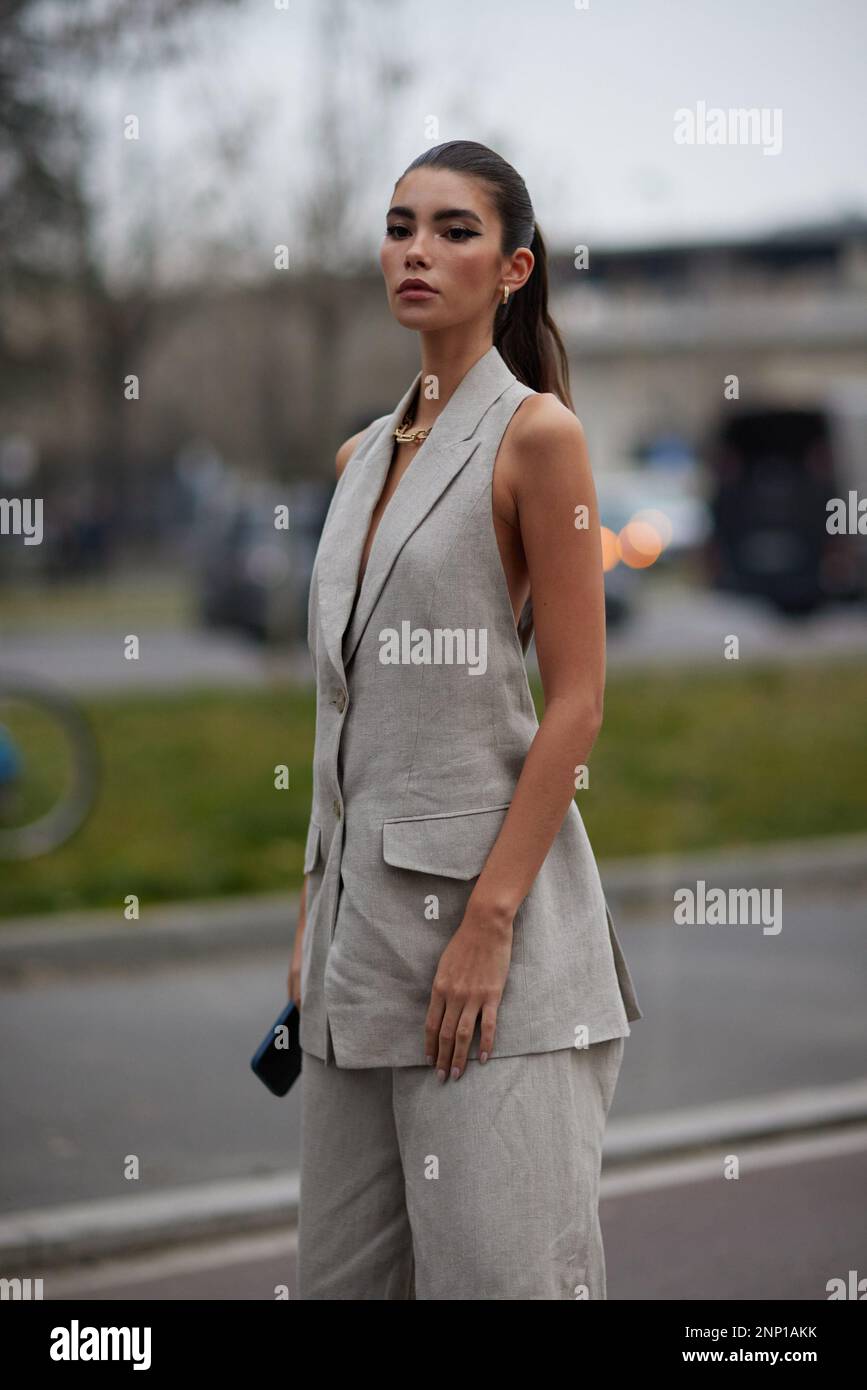 Cindy Mello outside Alberta Ferretti fashion show during the Milan ...