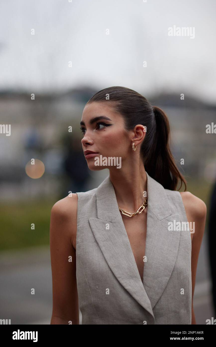 Cindy Mello outside Alberta Ferretti fashion show during the Milan ...