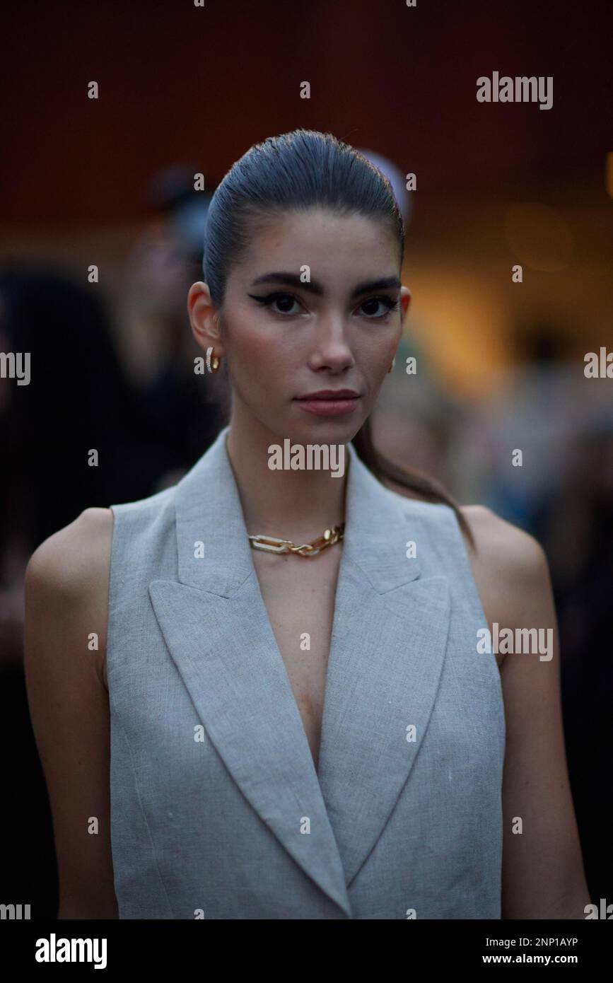 Cindy Mello outside Alberta Ferretti fashion show during the Milan ...