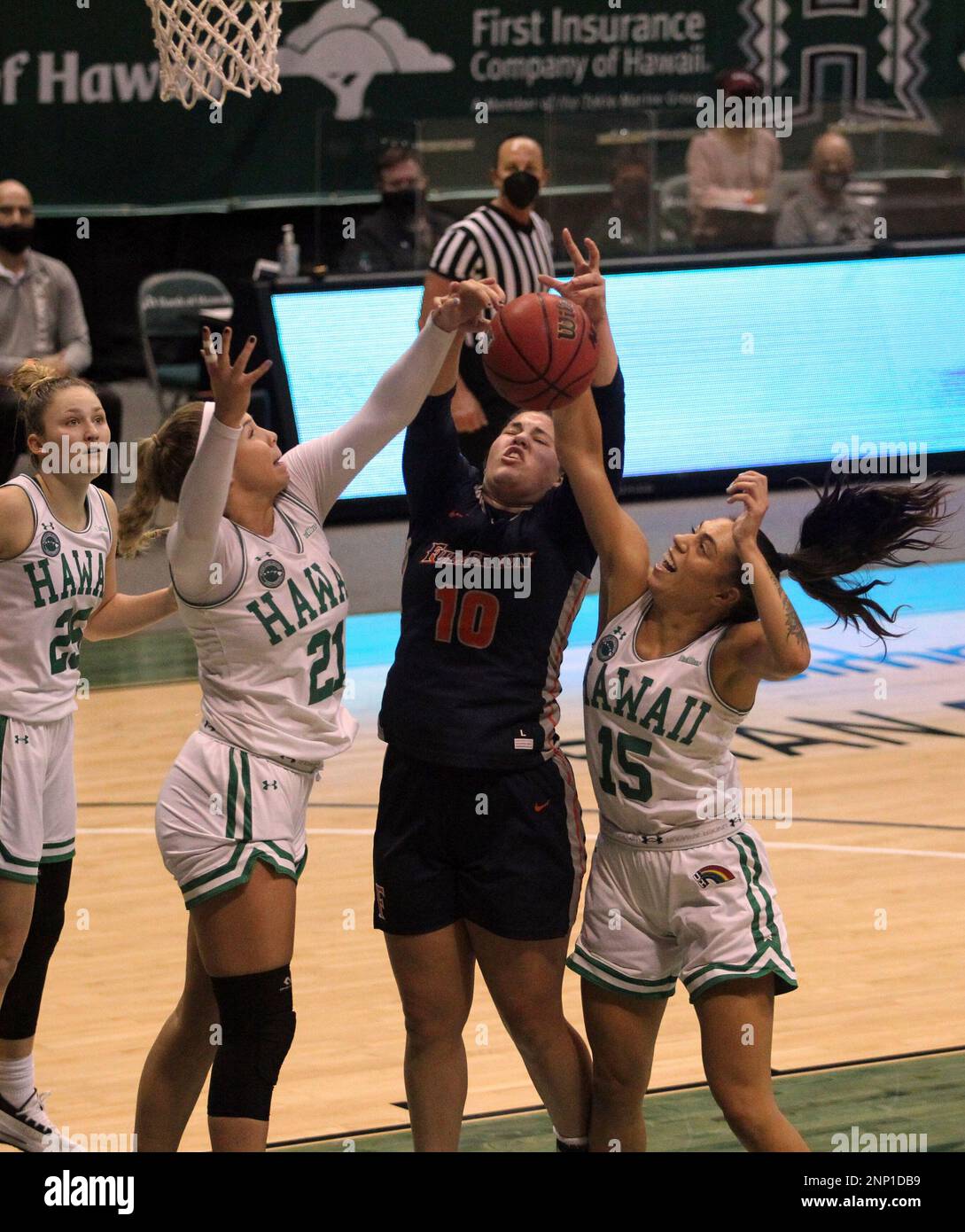 January 22, 2021 - CSU Fullerton Titans forward Megan Nieto #10 fights ...