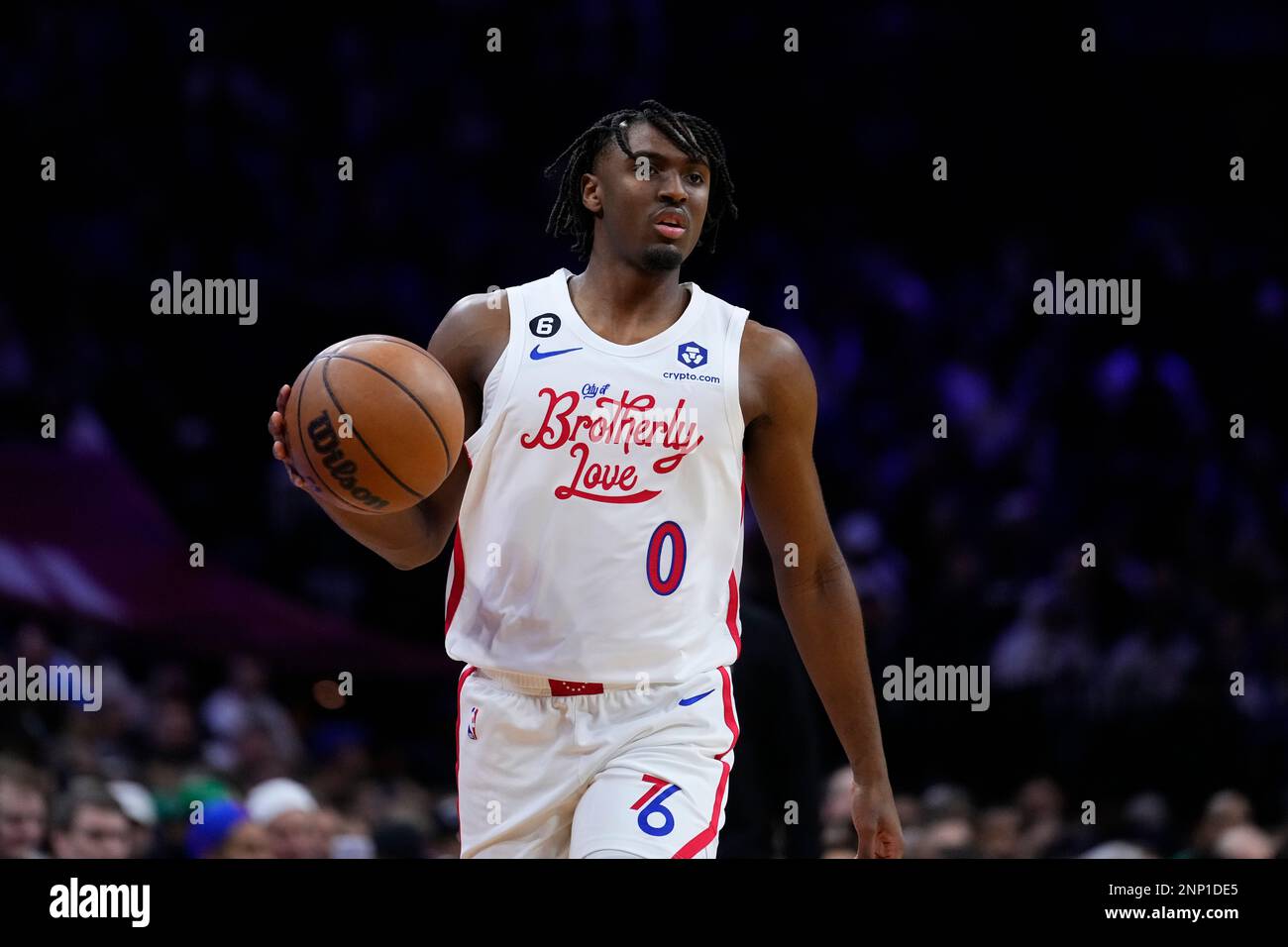 Philadelphia 76ers' Tyrese Maxey plays during an NBA basketball game ...