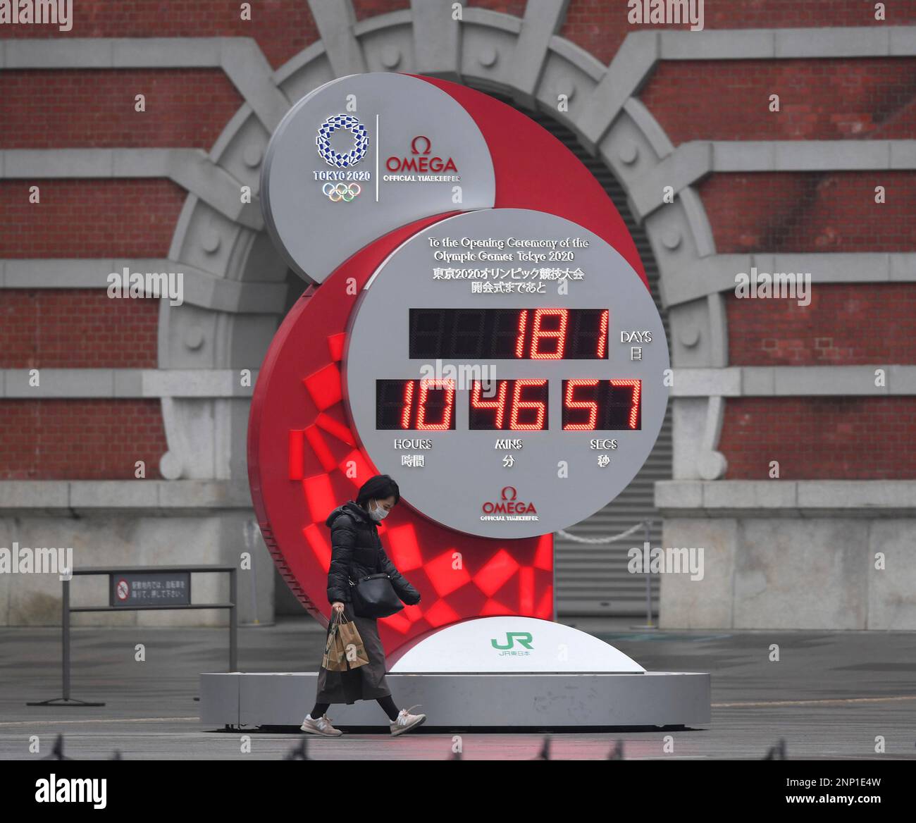 The countdown clock is read read "181 days" in front of JR Tokyo ...