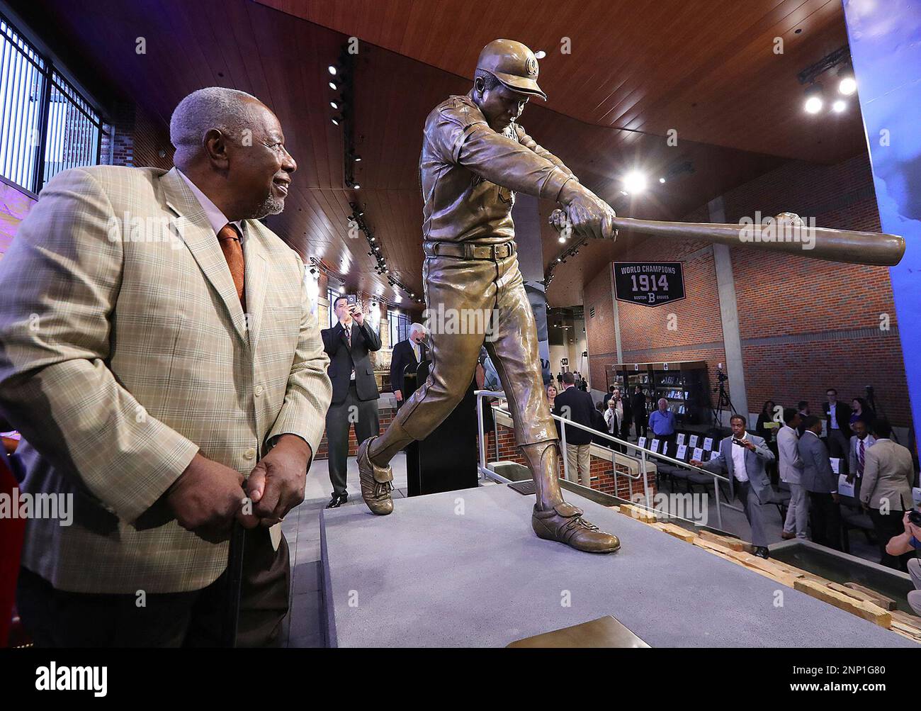 FILE- In this March 29, 2017, file photo, Hank Aaron looks at his new ...