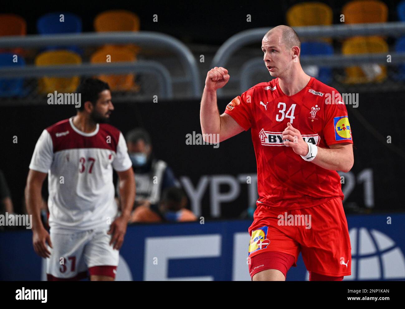 Denmark'sSimon Hald Jensen celebrates during the World Handball ...