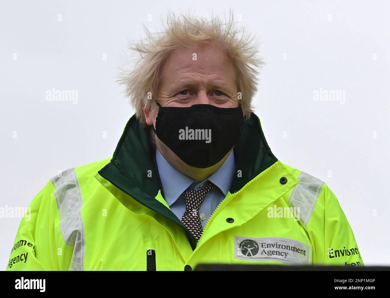 Britain's Prime Minister Boris Johnson visits a storm basin near the ...