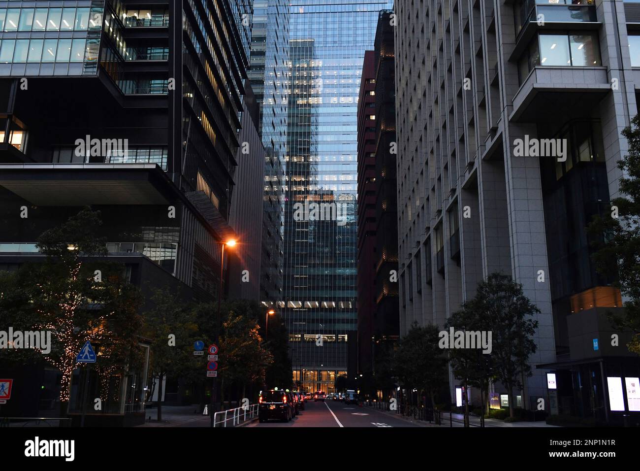 A picture shows buildings in Otemachi, a business district, in Tokyo on ...