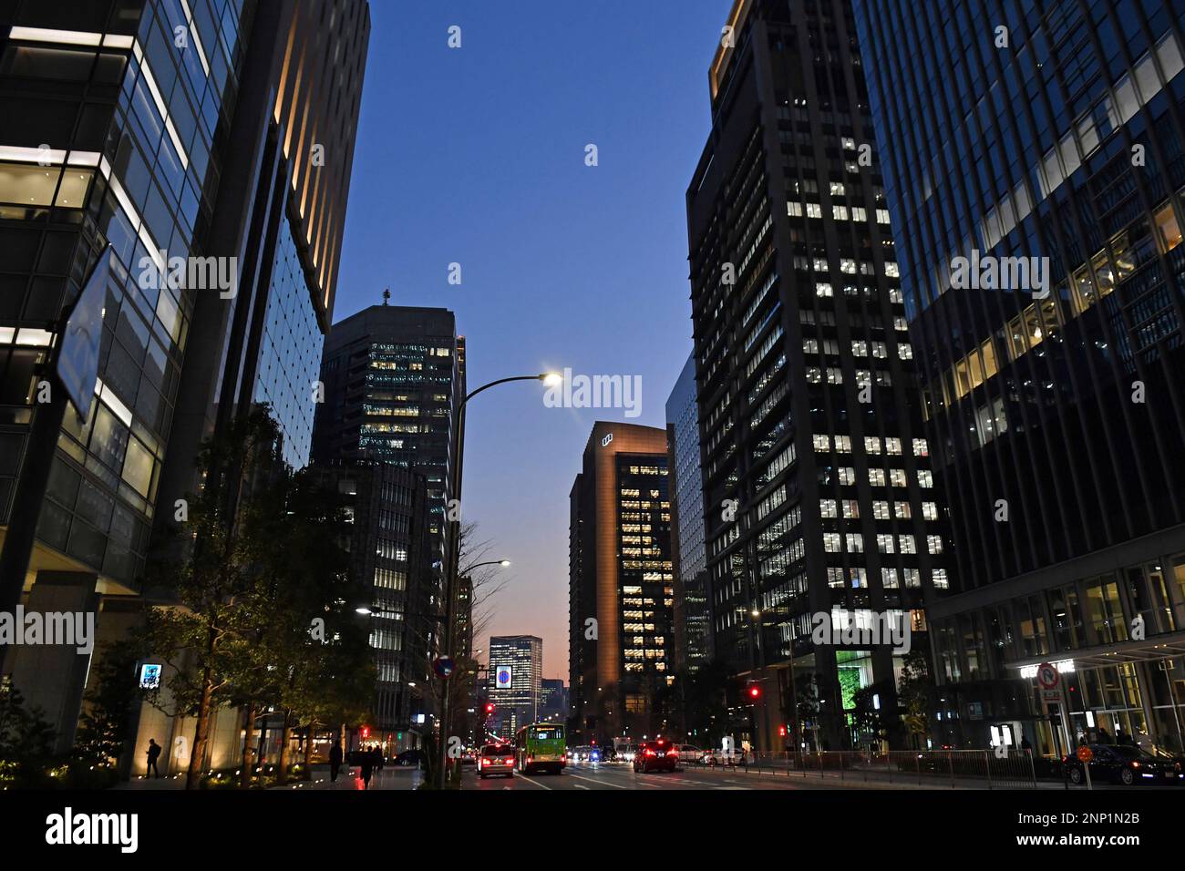 A picture shows buildings in Otemachi, a business district, in Tokyo on ...