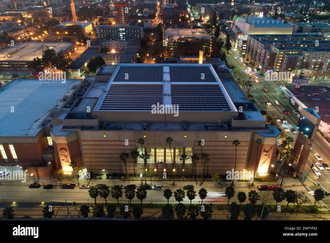An aerial view of the Galen Center, Saturday, Jan. 16, 2021, in Los ...