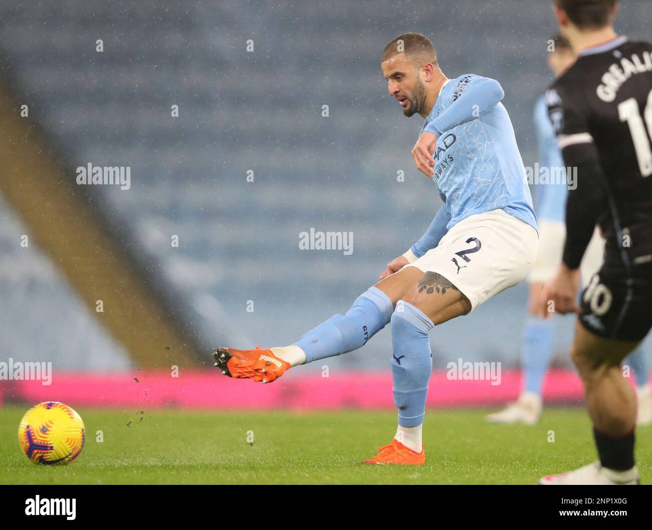 Manchester City's Kyle Walker kicks the ball during the English Premier ...