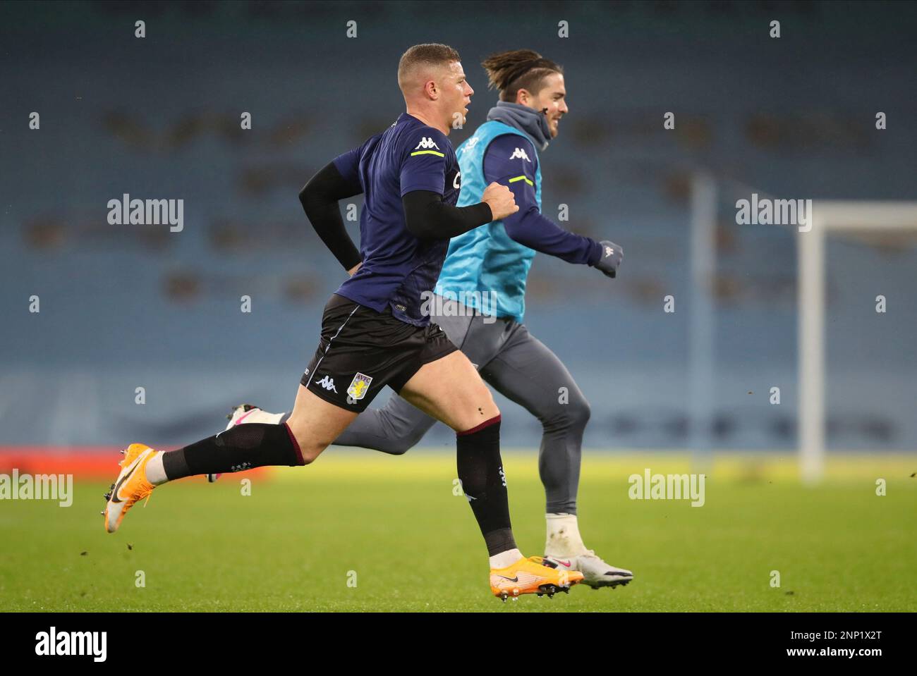 Aston Villa's Ross Barkley, left, and Jack Grealish during the warm up ...
