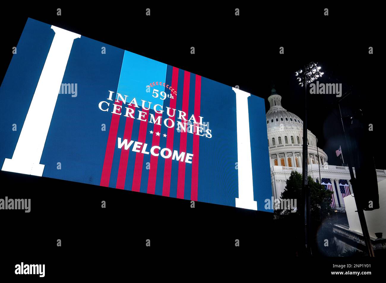 A welcome sign is shown outside the U.S. Capitol prior to the 59th ...