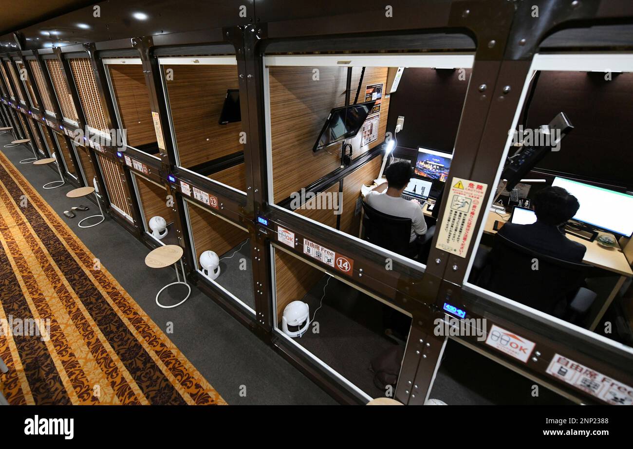 There are working spaces which are renovated from capsule hotel (budget ...