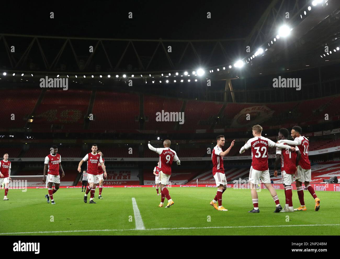 Arsenalplayers celebrate after Arsenal's Bukayo Saka scored his side's ...