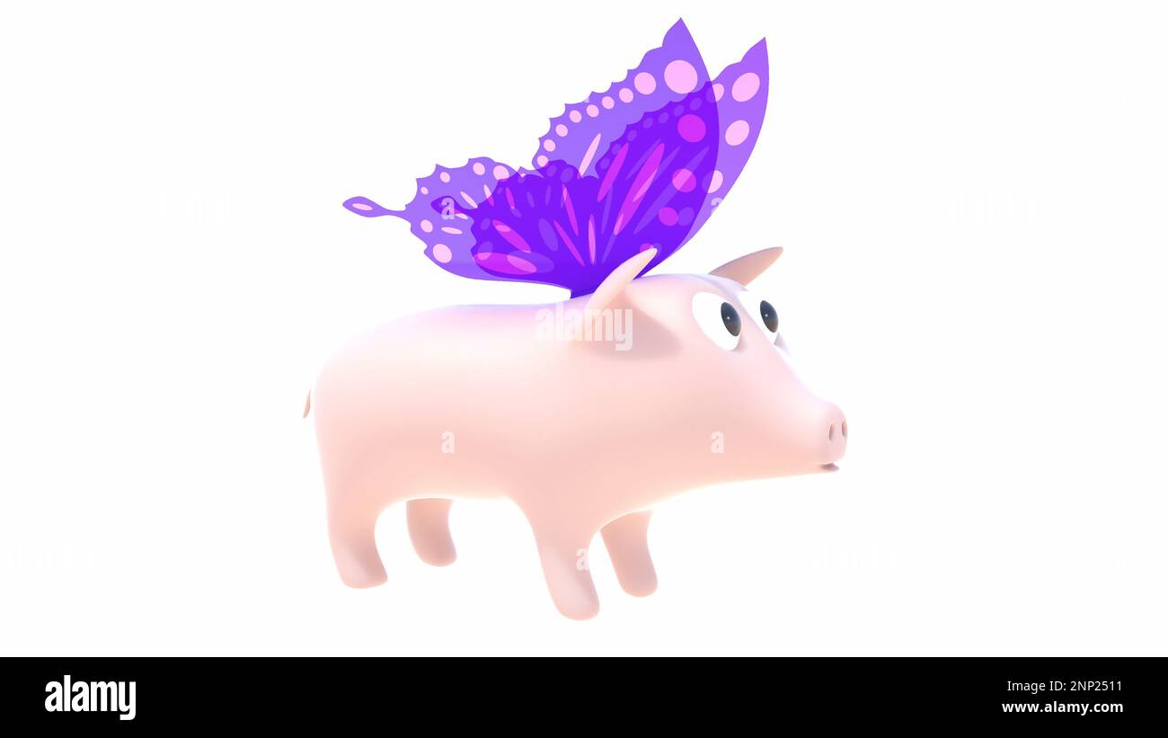 Pig with butterfly wings on a transparent background 3d render Stock ...