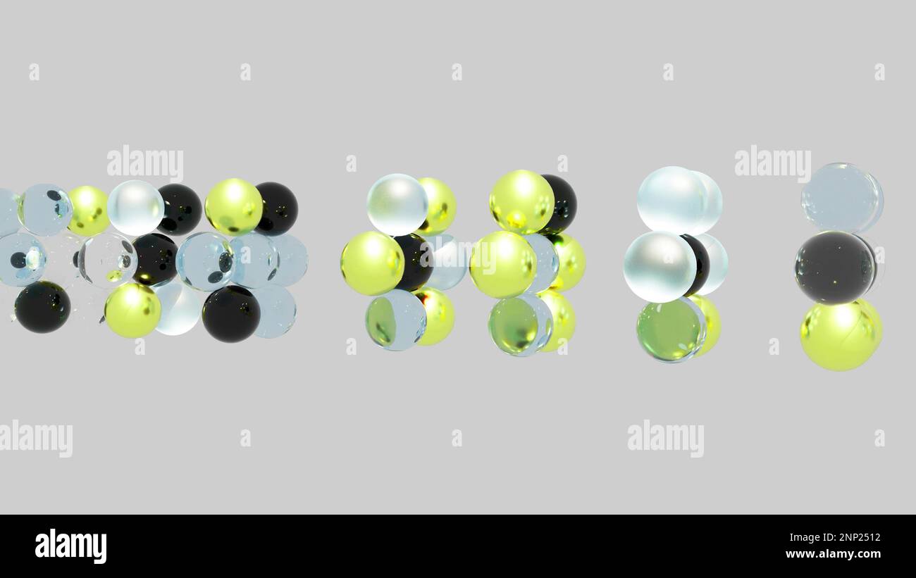 Colored balls of glass and metal collide 3d render Stock Photo - Alamy