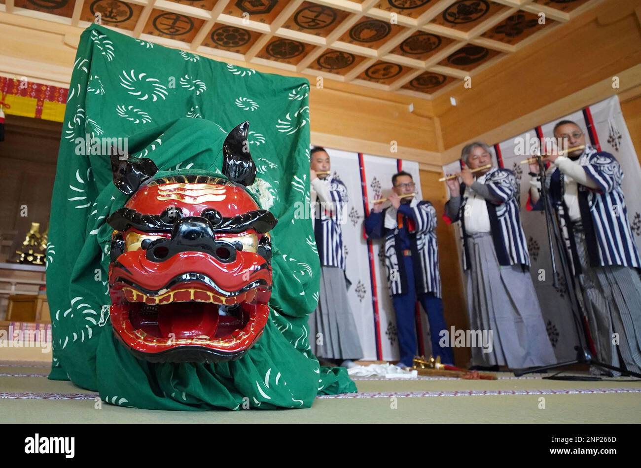 Kagura, a performance of sacred Shinto music and dancing (lion dance ...