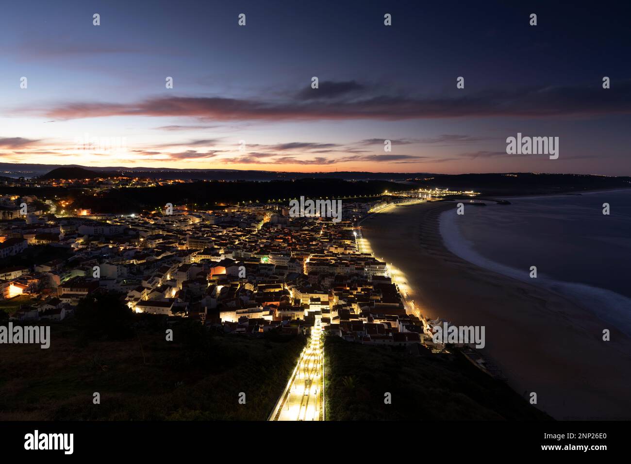 Night view, Nazare, Portugal Stock Photo - Alamy