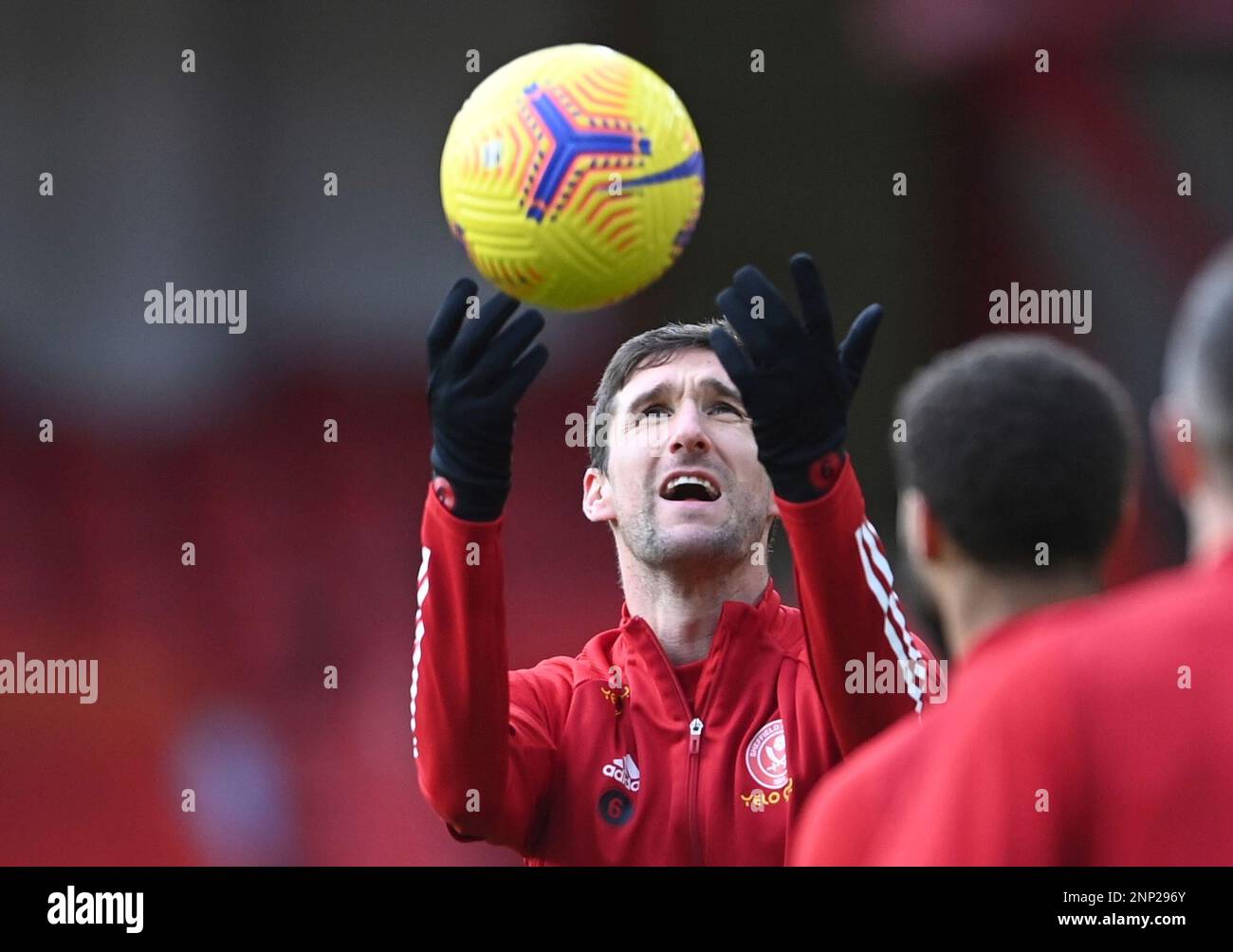 Sheffield United's Chris Basham warms up before the English Premier ...
