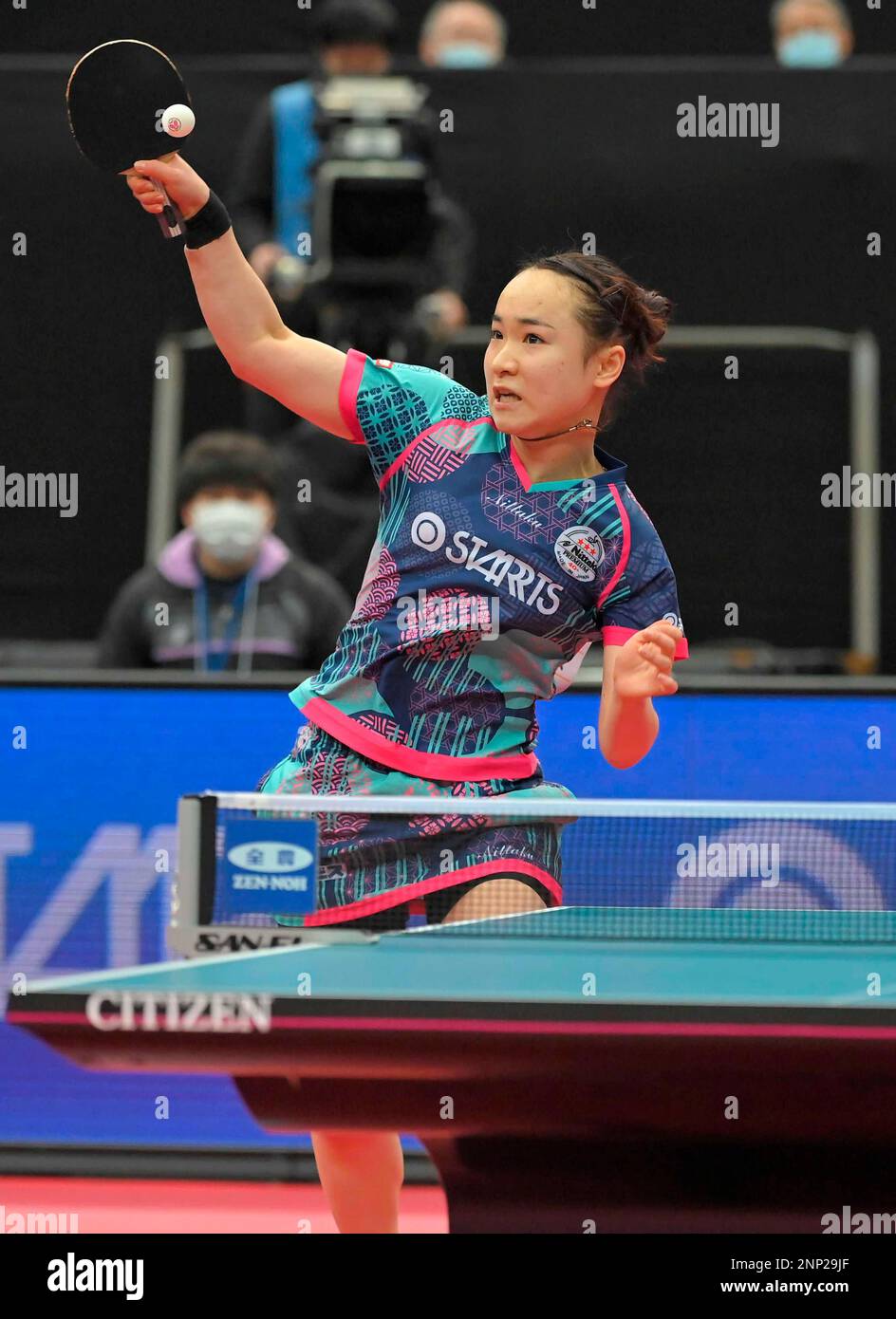 Japanese table tennis player Mima Ito hits a ball during the semifinal ...
