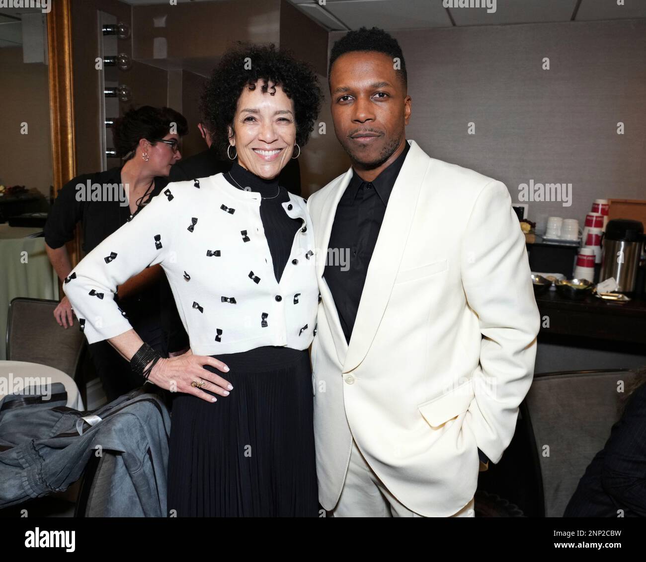Stephanie Allain, left, and Leslie Odom Jr. backstage at the 34th ...