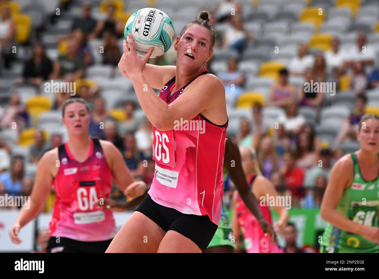 Lucy Austin of the Thunderbirds catches the ball during the Super ...